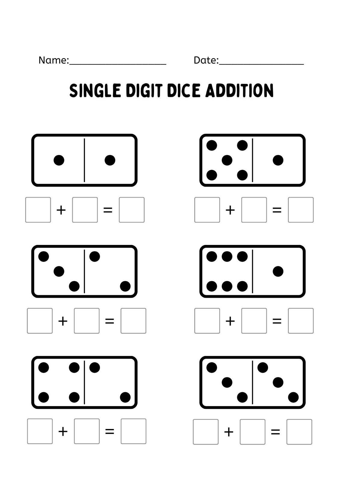 20 Printable Domino Addition Worksheets | 1st Grade & Kindergarten Math ...