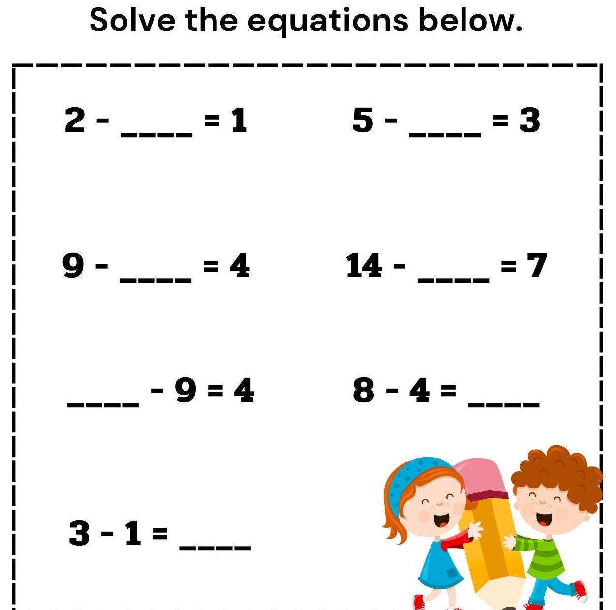 40 Printable Subtraction Fill in the Blanks Worksheet for Kindergarten ...