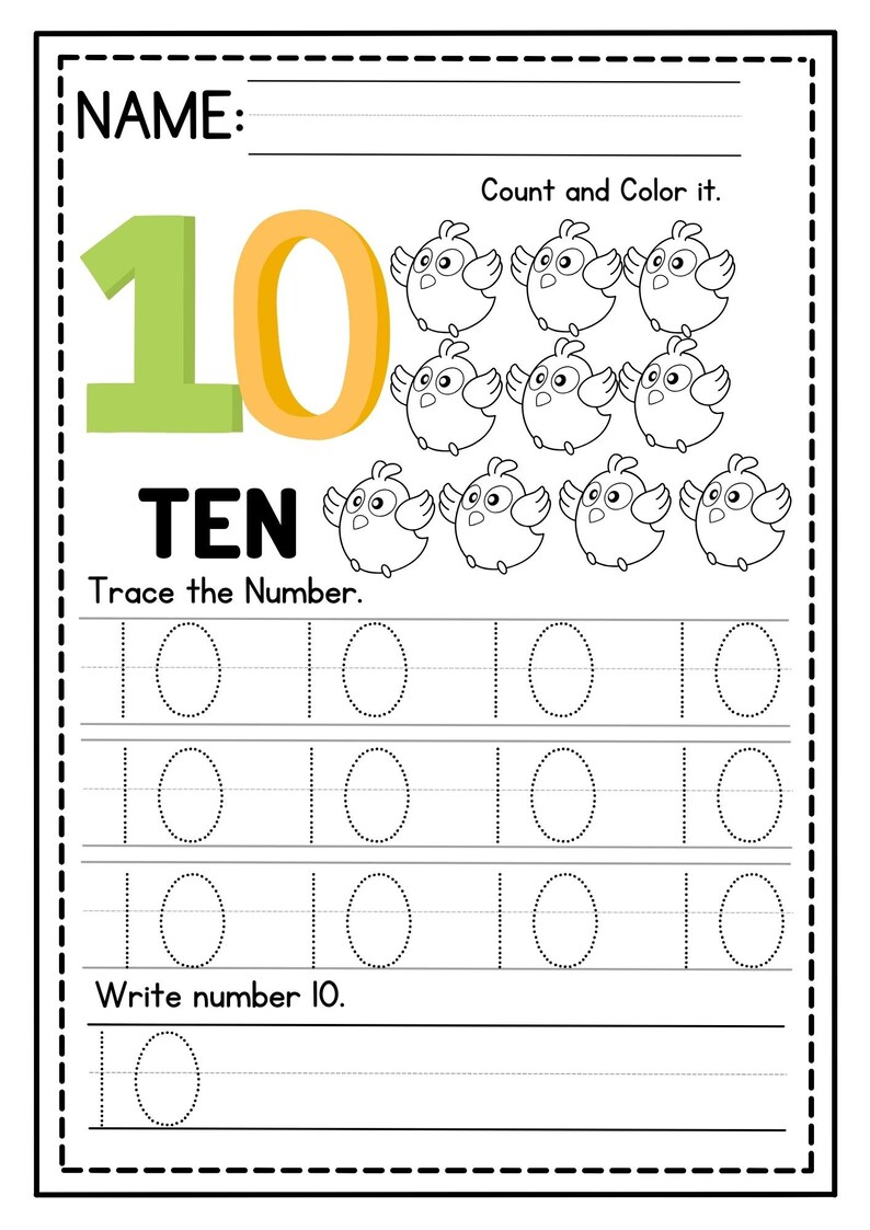 Number Tracing,color, Count, & Trace Number Pages, Numbers 1-10 ...