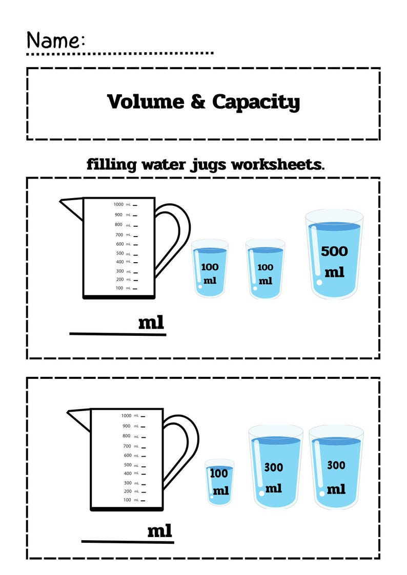 30 Measuring Capacity and Liquid Volume Activities and Worksheets - Etsy