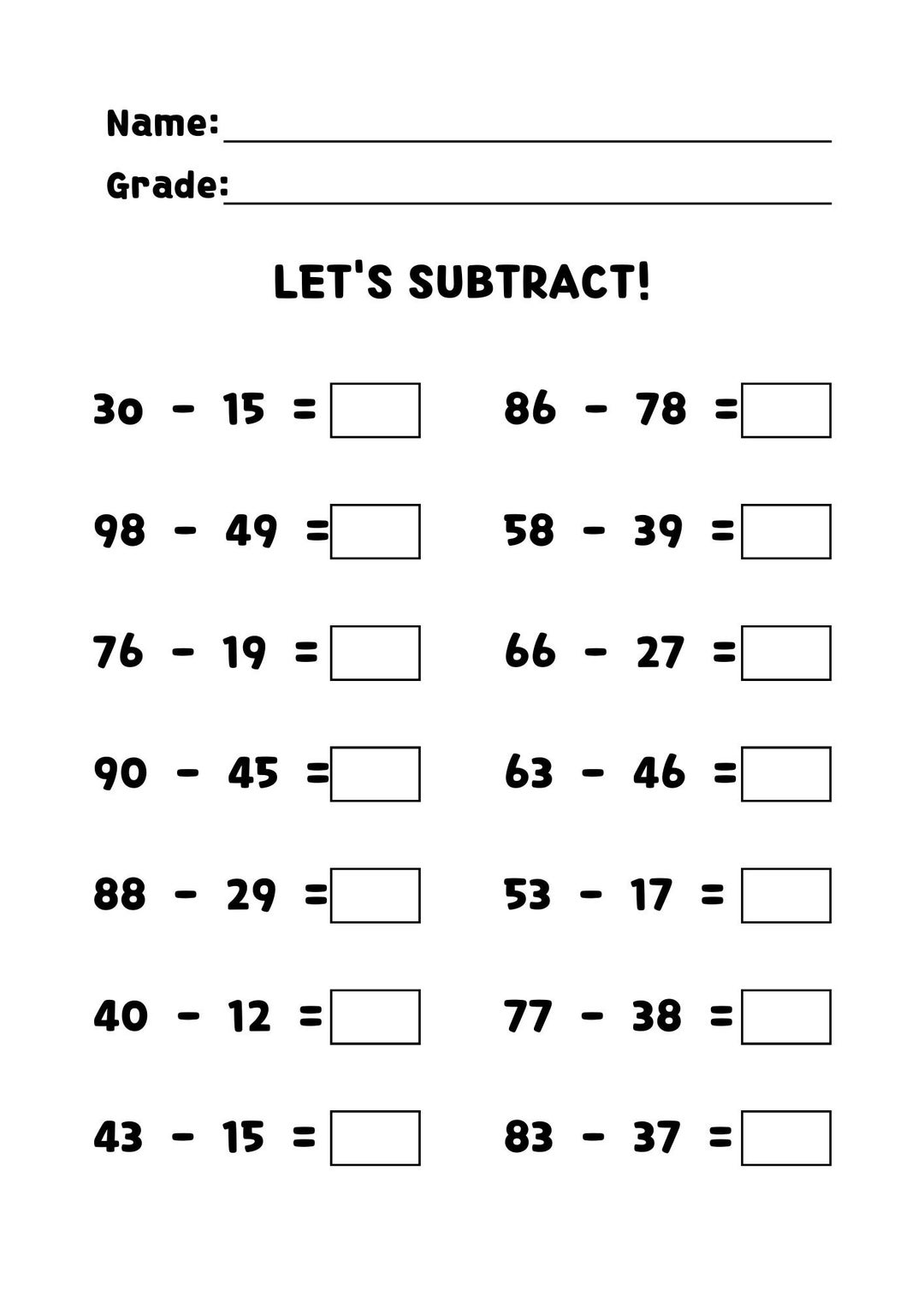 10 Math Worksheets Printable Instant Download Addition Subtraction ...