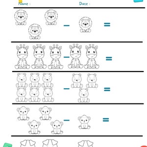 20 Picture Addition & Subtraction Worksheets: Preschool Homeschool ...