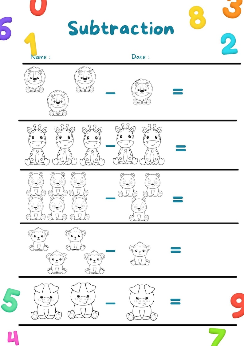20 Picture Addition & Subtraction Worksheets: Preschool Homeschool ...