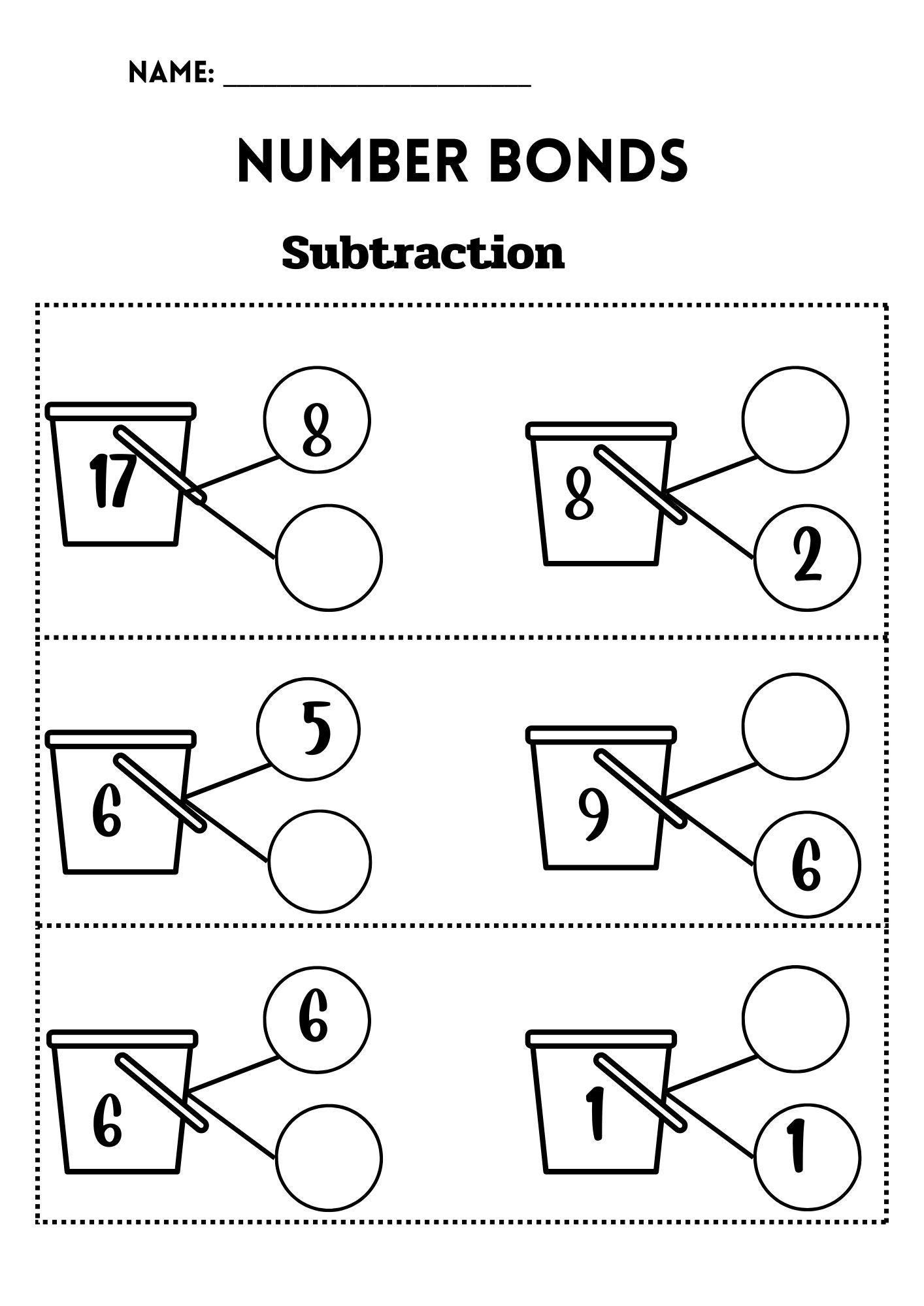 Printable Number Bonds Math Worksheets, Numbers 1 to 20, Kindergarten ...