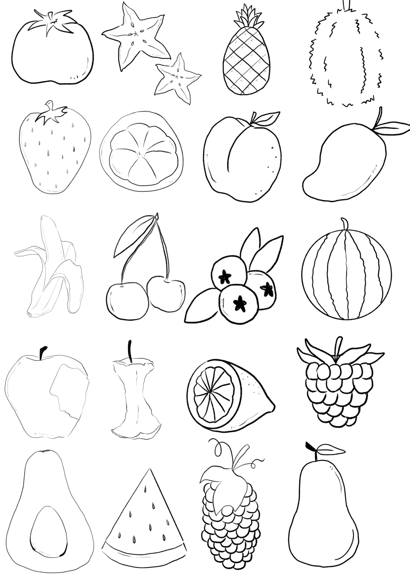20 Hand Drawn Fruits Doodles Clipart for Decorating PNG Bundle - Hand ...