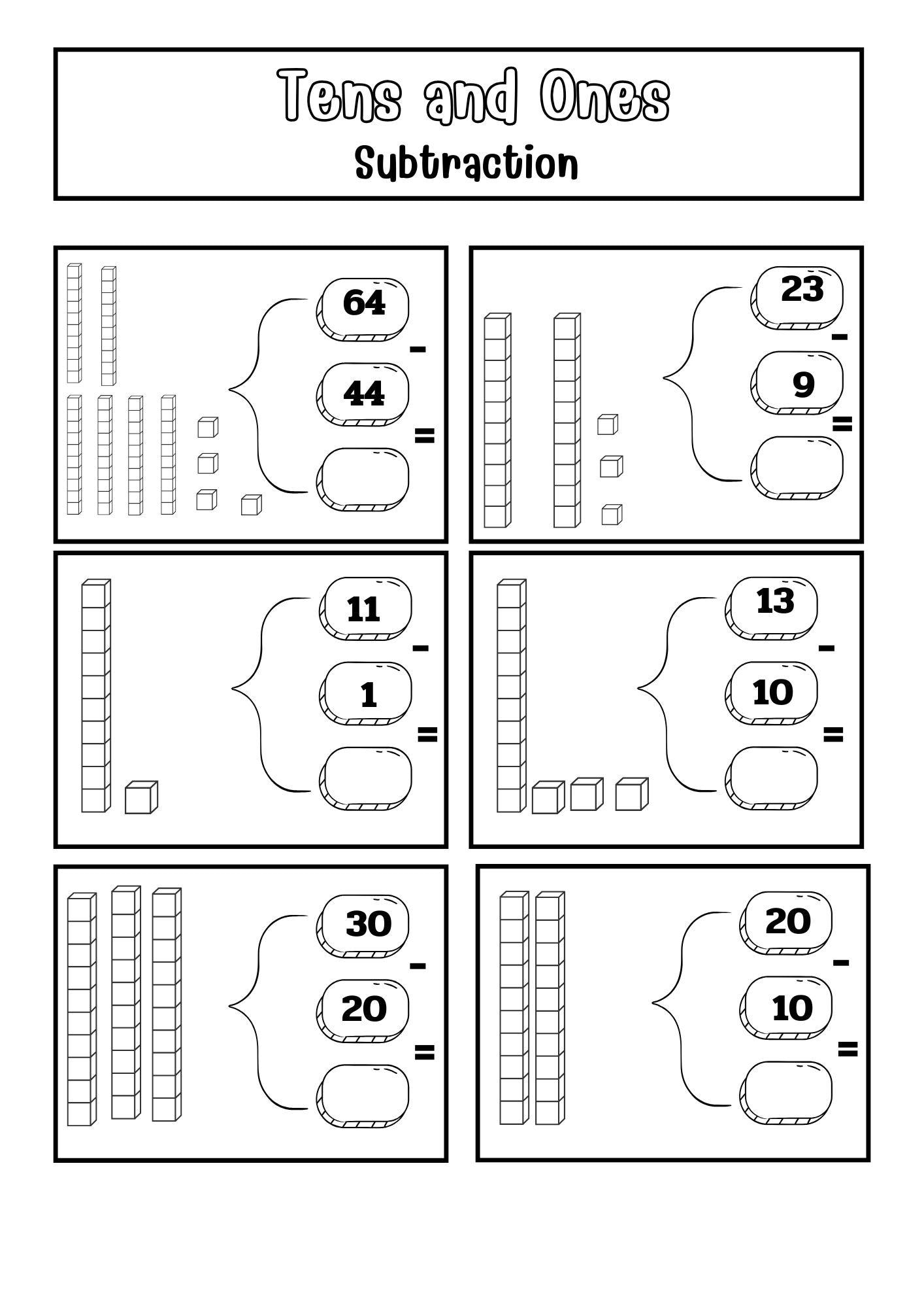 Place Value Math Worksheets: Tens and Ones, Base Ten (PDF Digital ...
