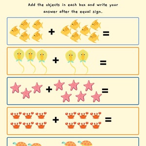 Math Worksheets Single Digit Cute Sea Animals Addition Edition ,animal ...