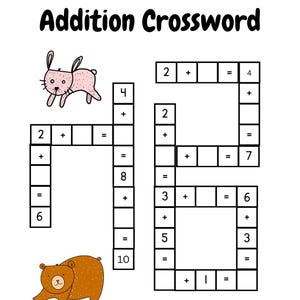 Addition Crossword Printable: Math Worksheet (printable) - Etsy