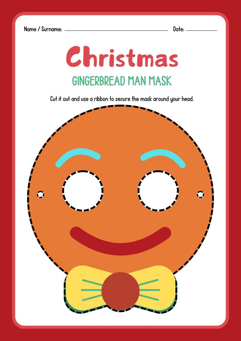 14 Printable Christmas Masks, Printable Christmas Costume, Christmas ...