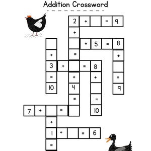 Addition Crossword Printable: Math Worksheet (printable) - Etsy