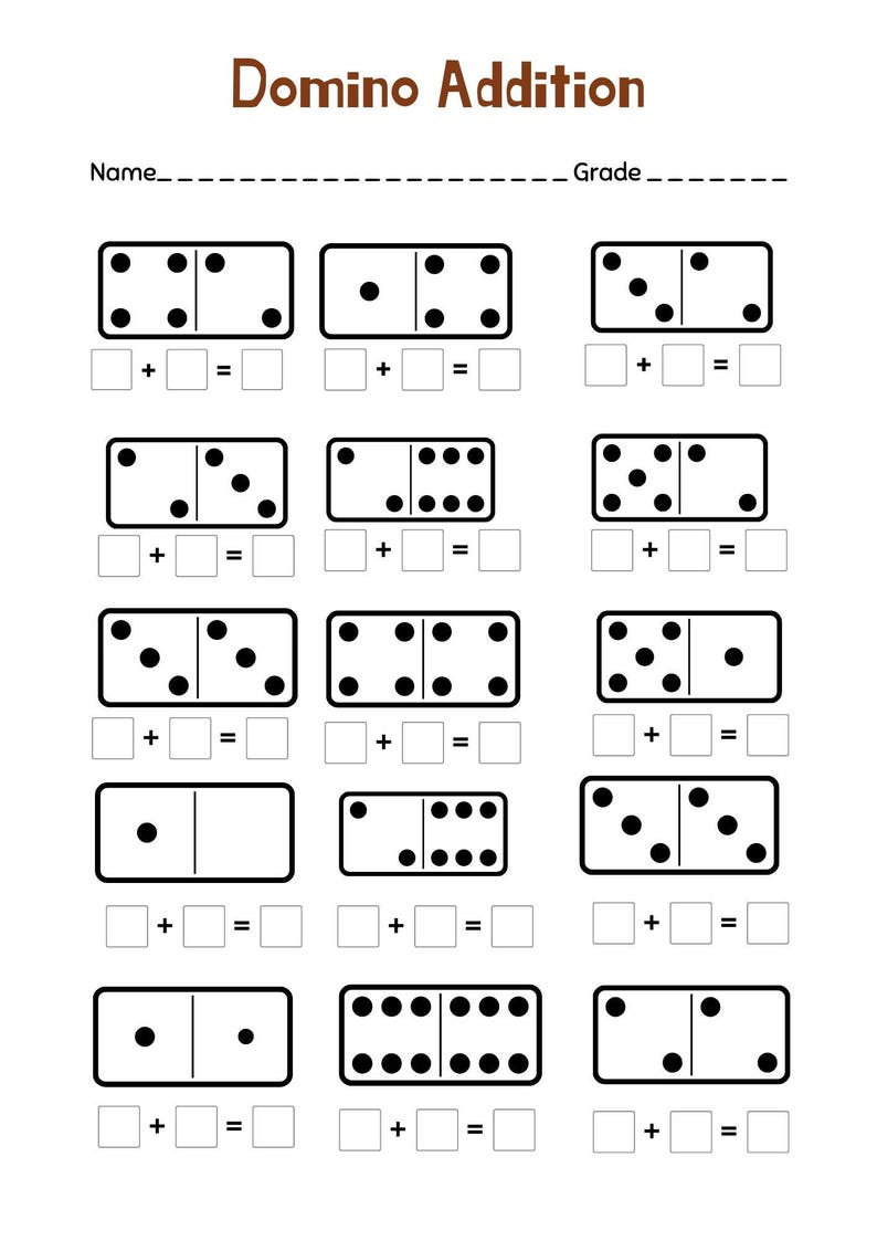 Math Worksheets: Finger & Domino Addition for Kindergarten (printable ...