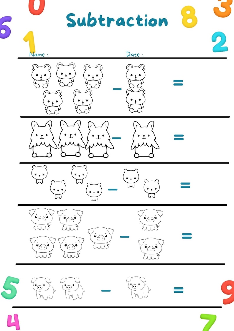 20 Picture Addition & Subtraction Worksheets: Preschool Homeschool ...