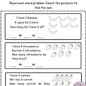 1st-2nd Grade Math Word Problems Worksheet (PDF Printable) - Etsy