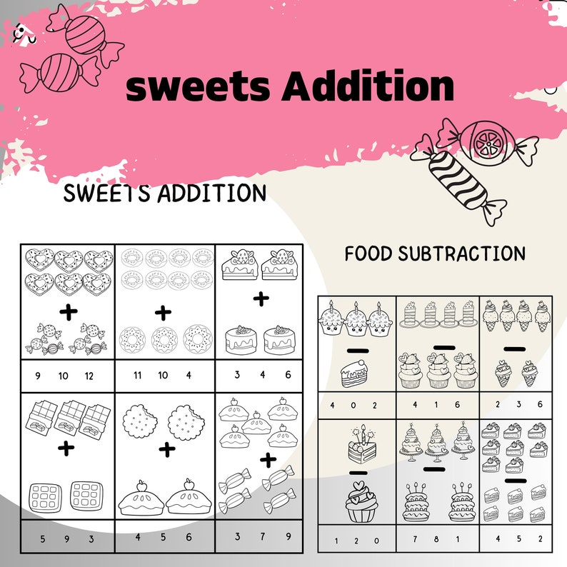 20 Picture Addition and Subtraction Worksheets: Preschool Homeschool - Etsy
