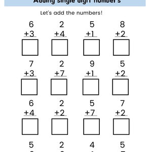 24 Single Digit Addition Worksheets: Kindergarten Math (printable) - Etsy