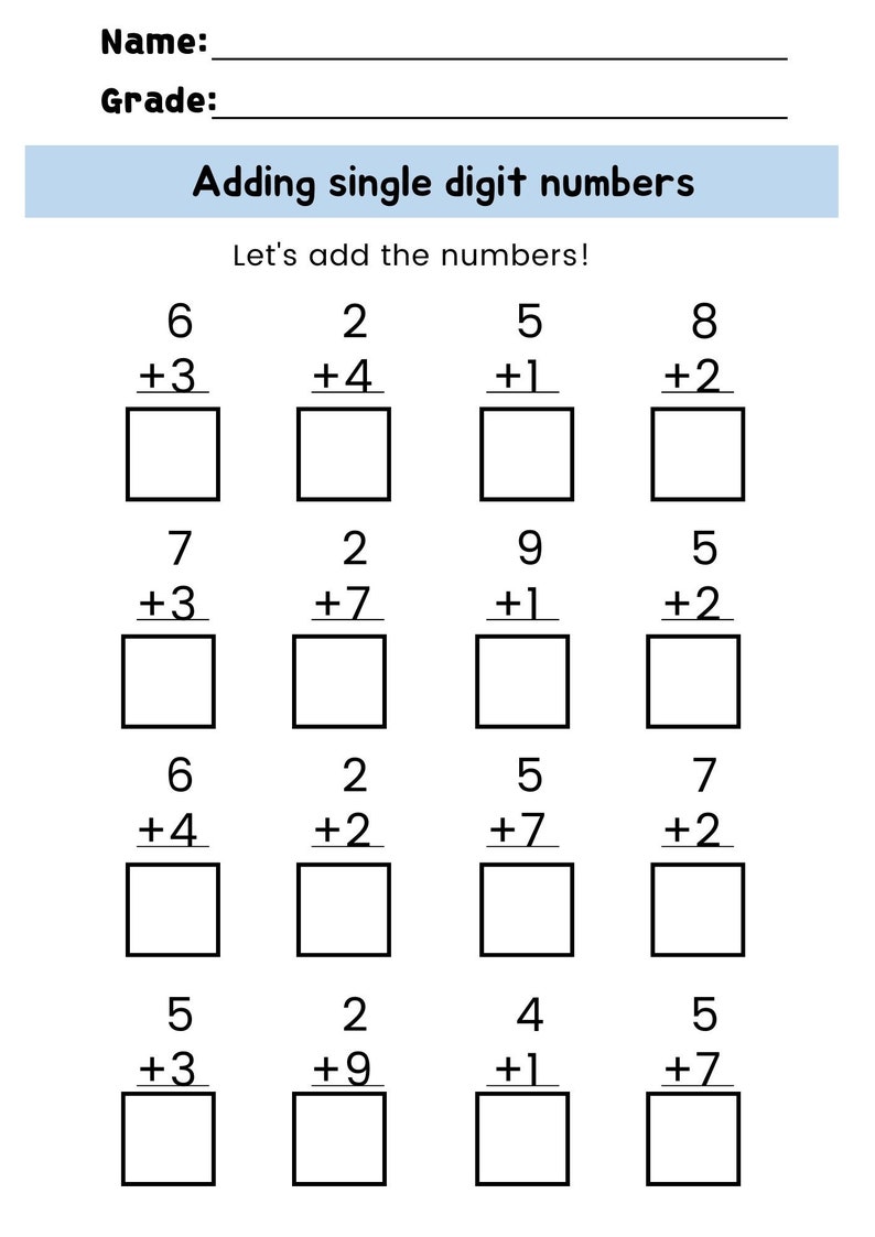 24 Printable Addition Worksheets, Math Worksheets, Single Digit ...