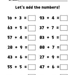 10 Math Worksheets - Printable - Instant Download - Addition ...