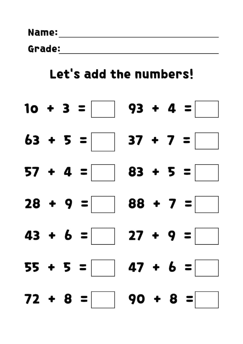 10 Math Worksheets: Addition & Subtraction Practice Printable - Etsy
