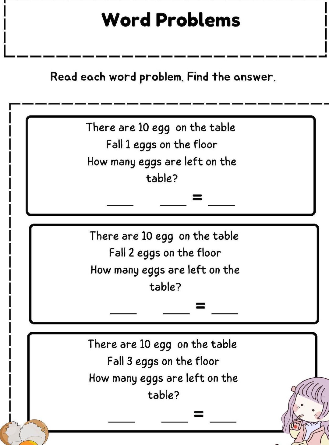 1st Grade Word Problems, Math Word Equations 2nd Grade,math Worksheet ...