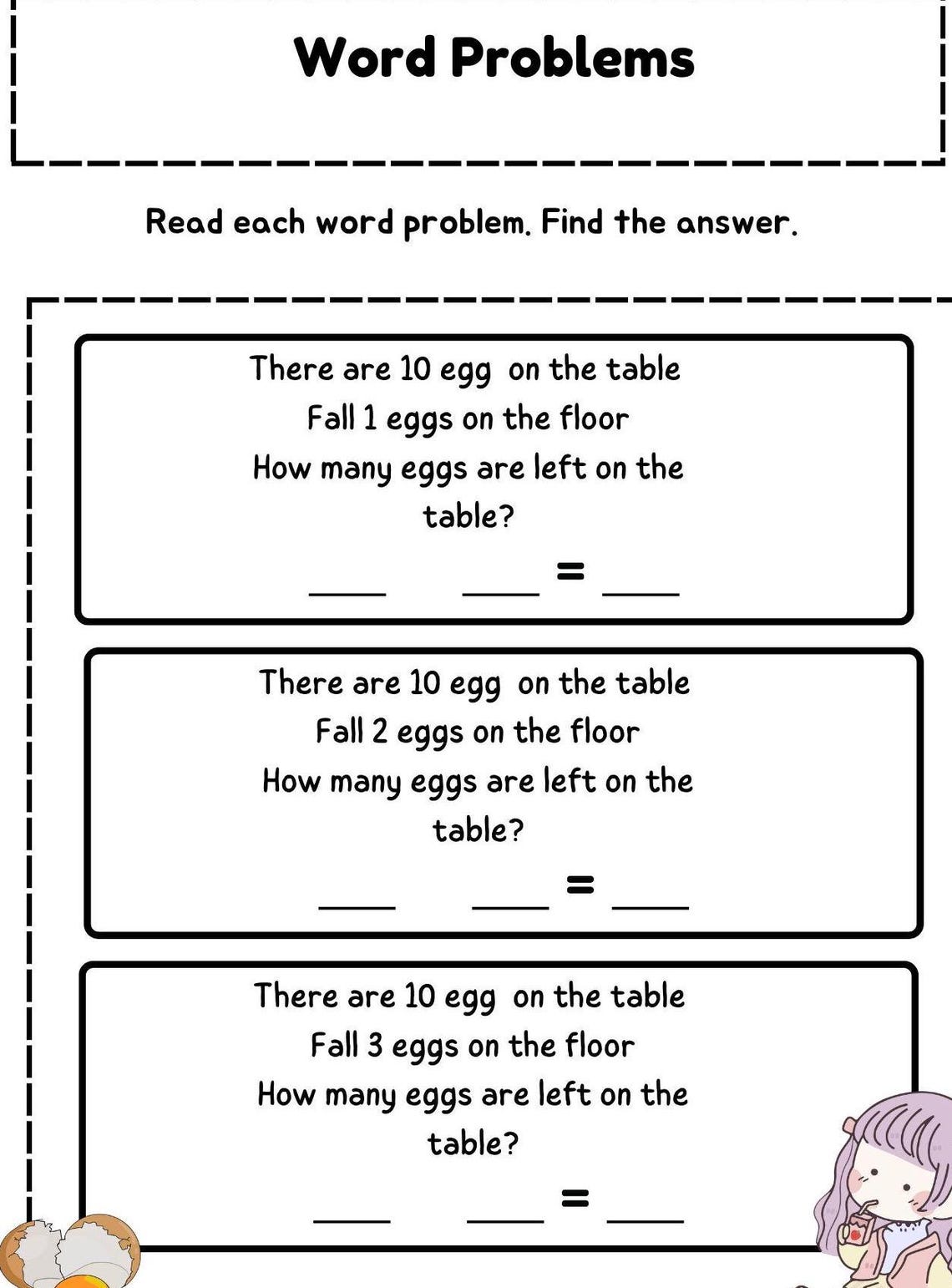 1st Grade Word Problems, Math Word Equations 2nd Grade,math Worksheet ...