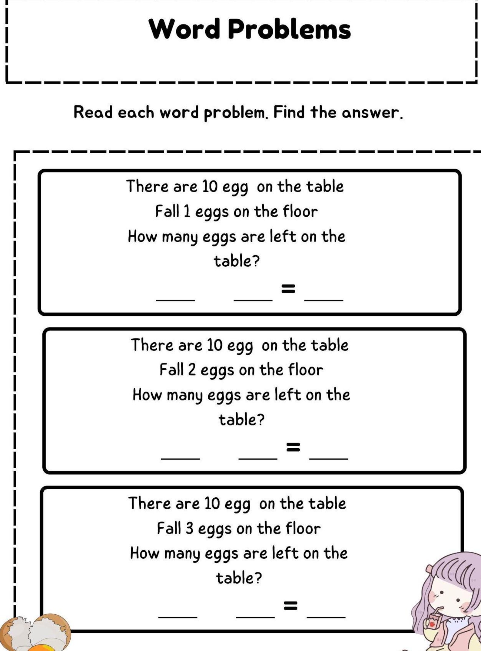 1st Grade Word Problems, Math Word Equations 2nd Grade,math Worksheet ...