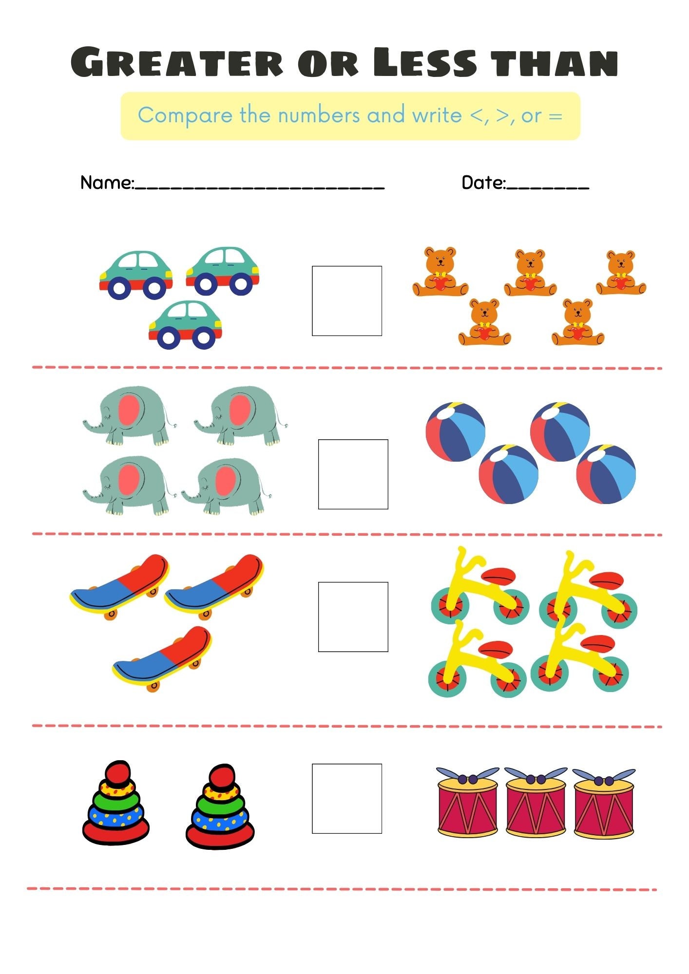 10 Printable Greater Than Less Than Equal to Worksheets. Preschool-3rd ...