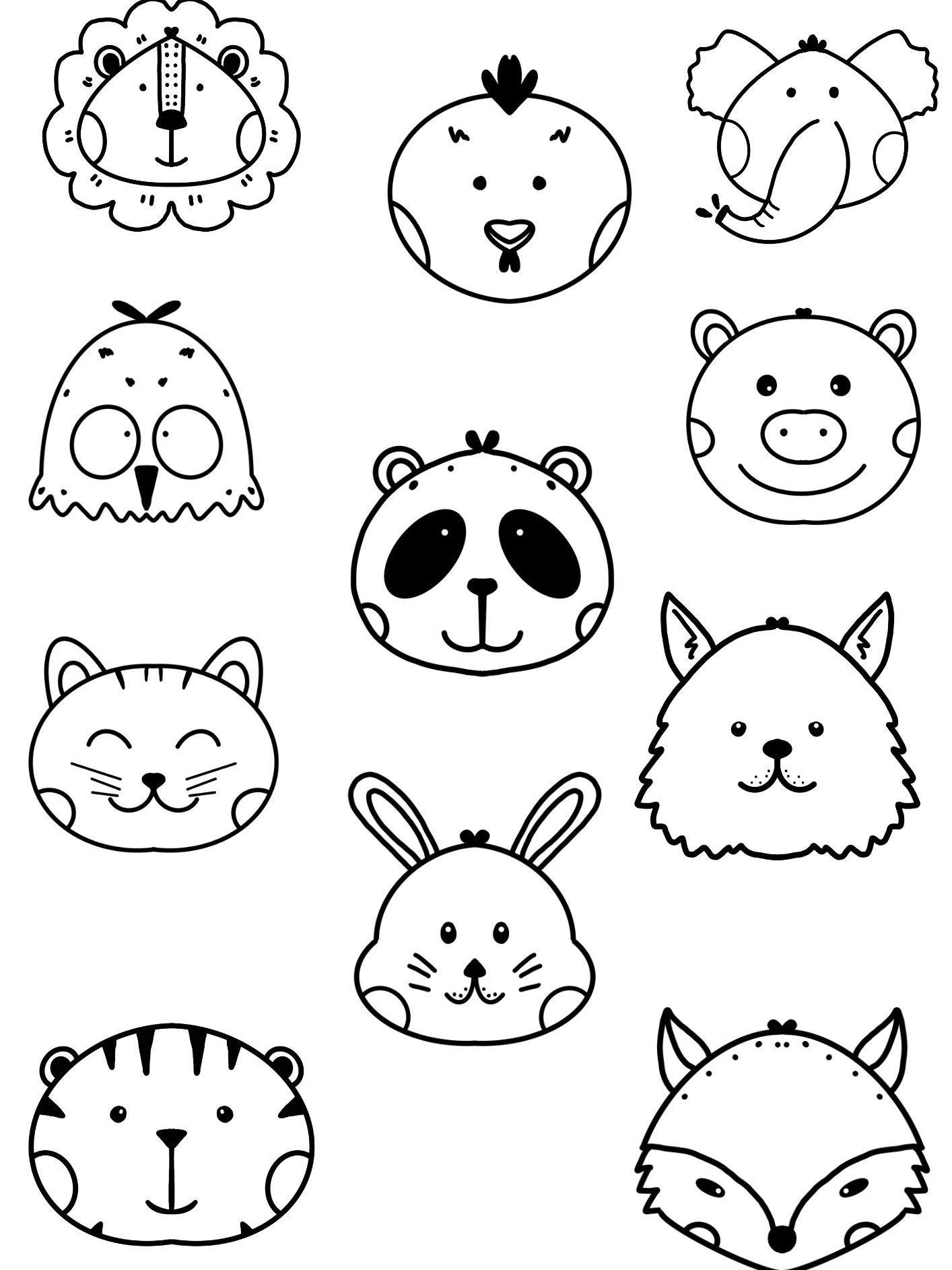 20 Animal Faces Coloring Page Digital Download,cute and Fun Animal ...
