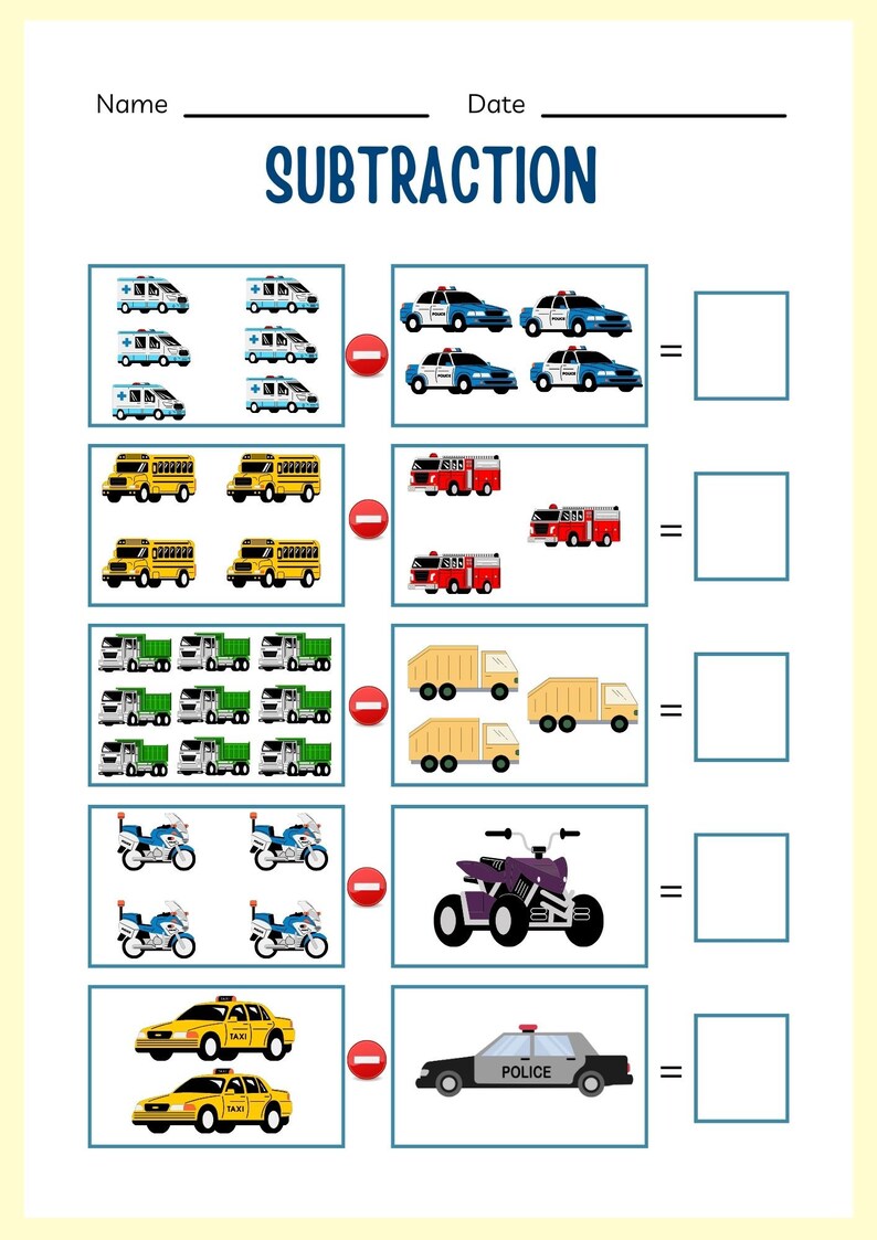 Kindergarten Math Worksheets: Picture Addition & Subtraction (printable ...