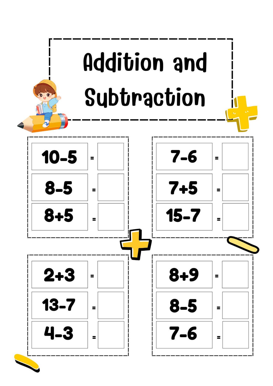 Addition and Subtraction Facts Worksheets Printable for Kids ...