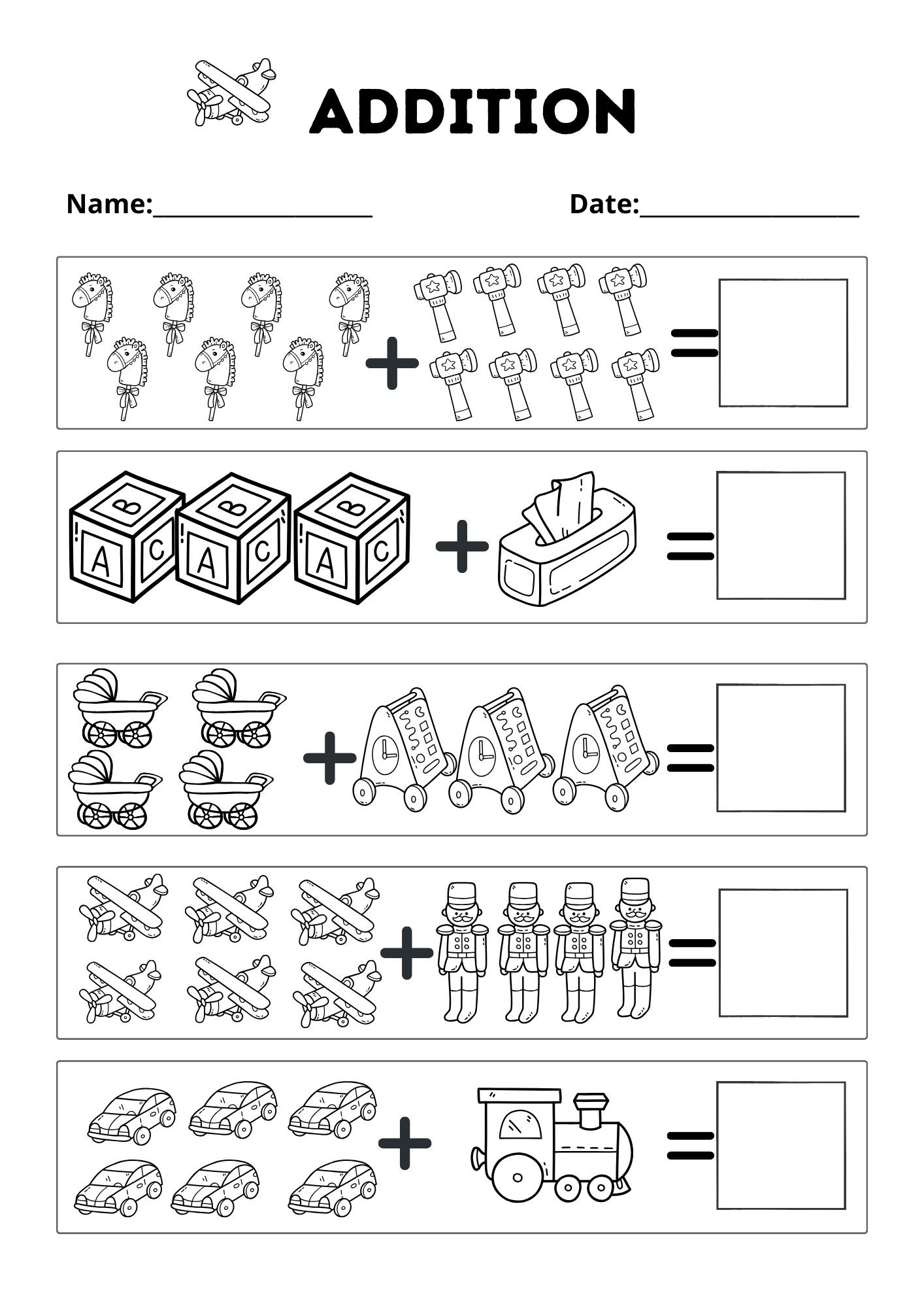 Picture Addition and Subtraction Worksheets: Kindergarten Homeschool ...