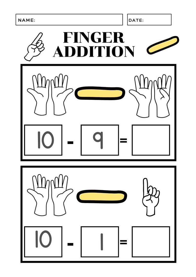 Counting Fingers Number Cards 1-10/ Fingers Addition and Subtraction ...
