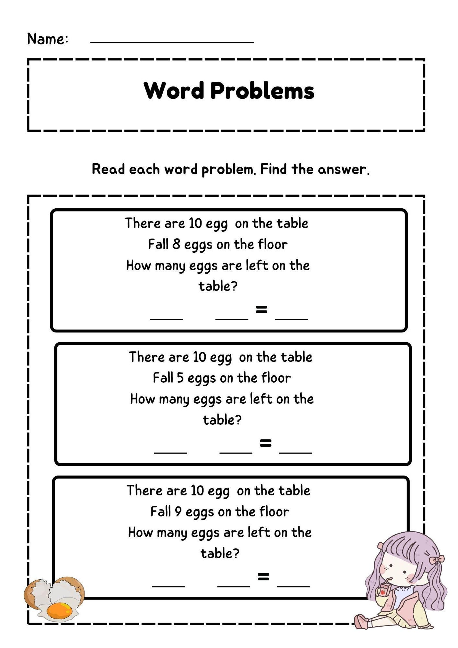 1st Grade Word Problems, Math Word Equations 2nd Grade,math Worksheet ...