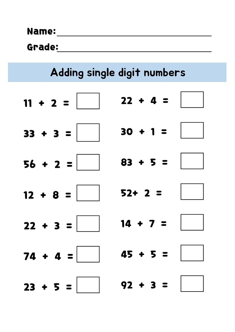 24 Printable Addition Worksheets, Math Worksheets, Single Digit ...
