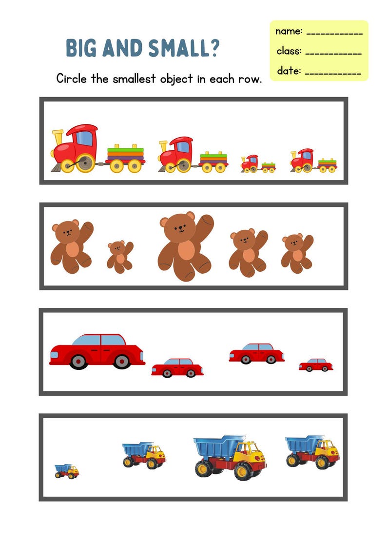 Big and Small Preschool Worksheets: Learning Sizes Printable (PDF) - Etsy
