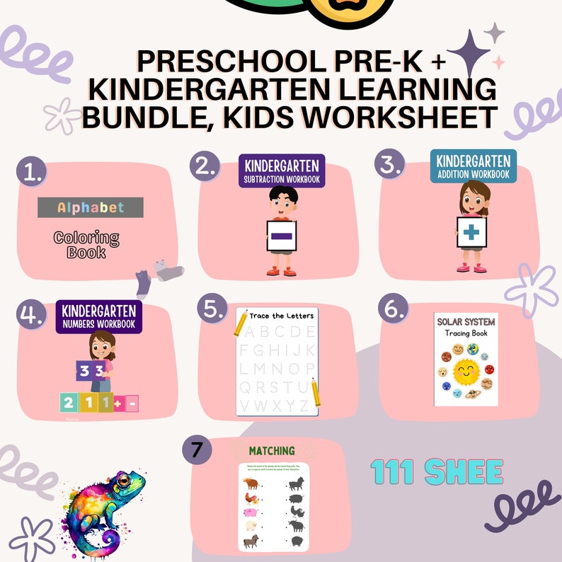 Preschool Pre-k Kindergarten Learning Bundle, Kids Worksheet Bundle ...