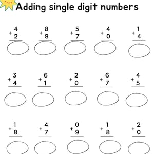 20 Single Digit Addition Worksheets: Kindergarten Math (PDF) - Etsy