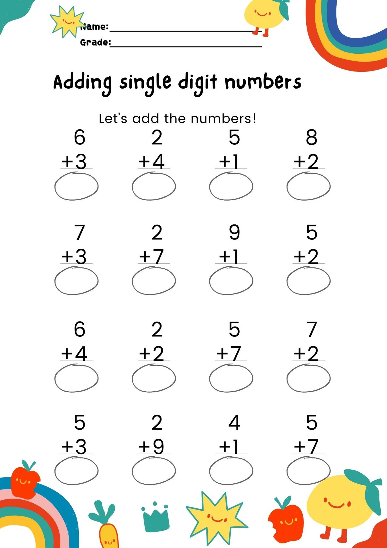 20 Single Digit Addition Worksheets: Kindergarten Math (PDF) - Etsy