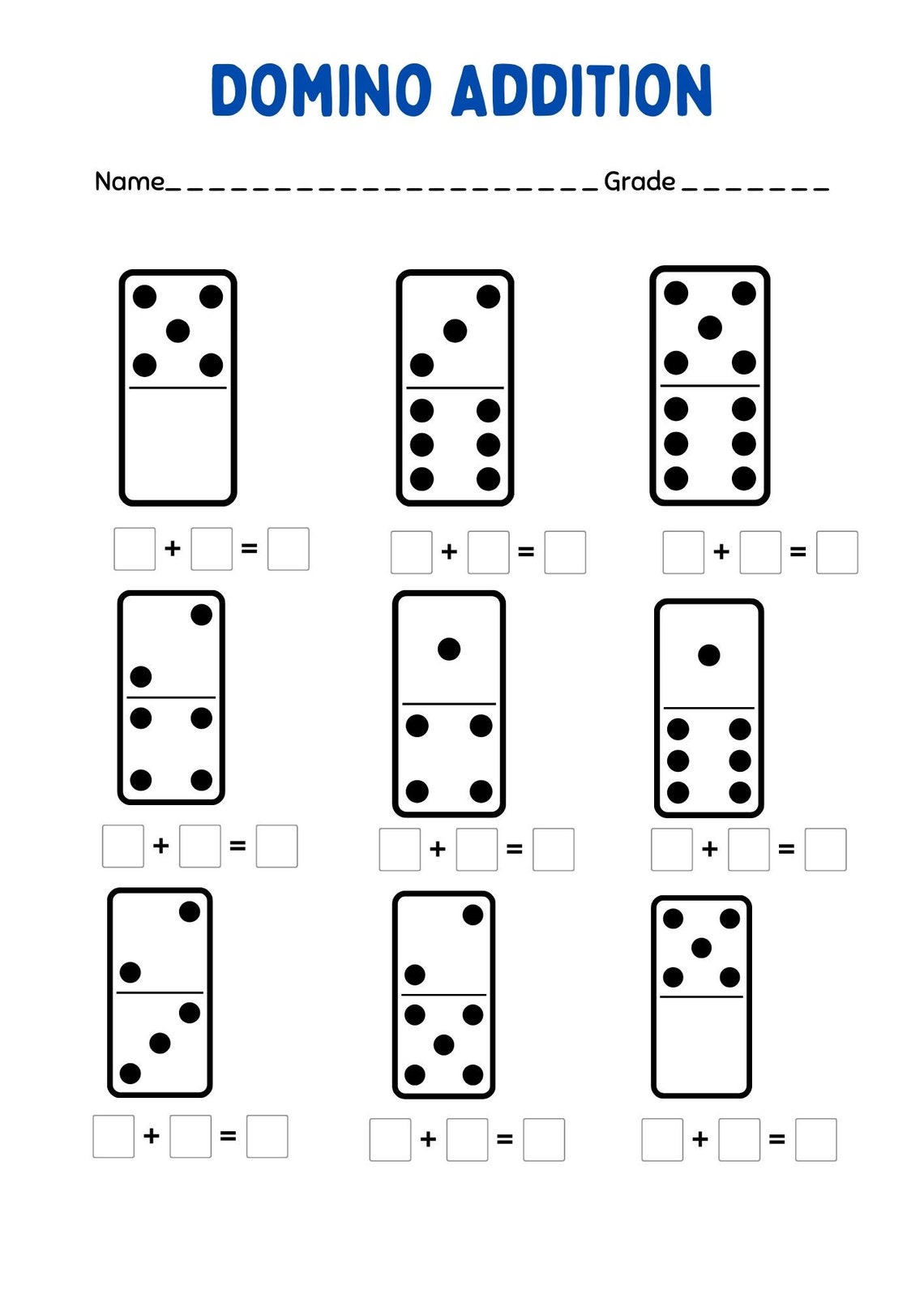 20 Printable Domino Addition Worksheets 1st Grade & Kindergarten Math ...
