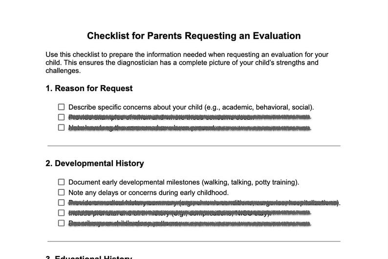 Checklist for Parents Requesting an Evaluation - Etsy