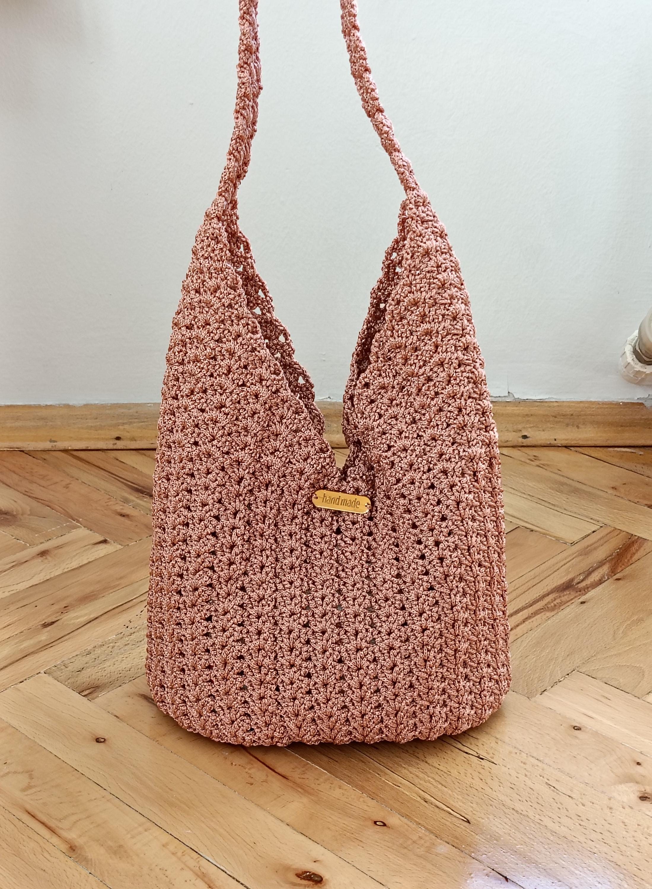 Salmon Crochet Shoulder Bag – Boho Mesh Tote, Handmade Summer Purse - Etsy