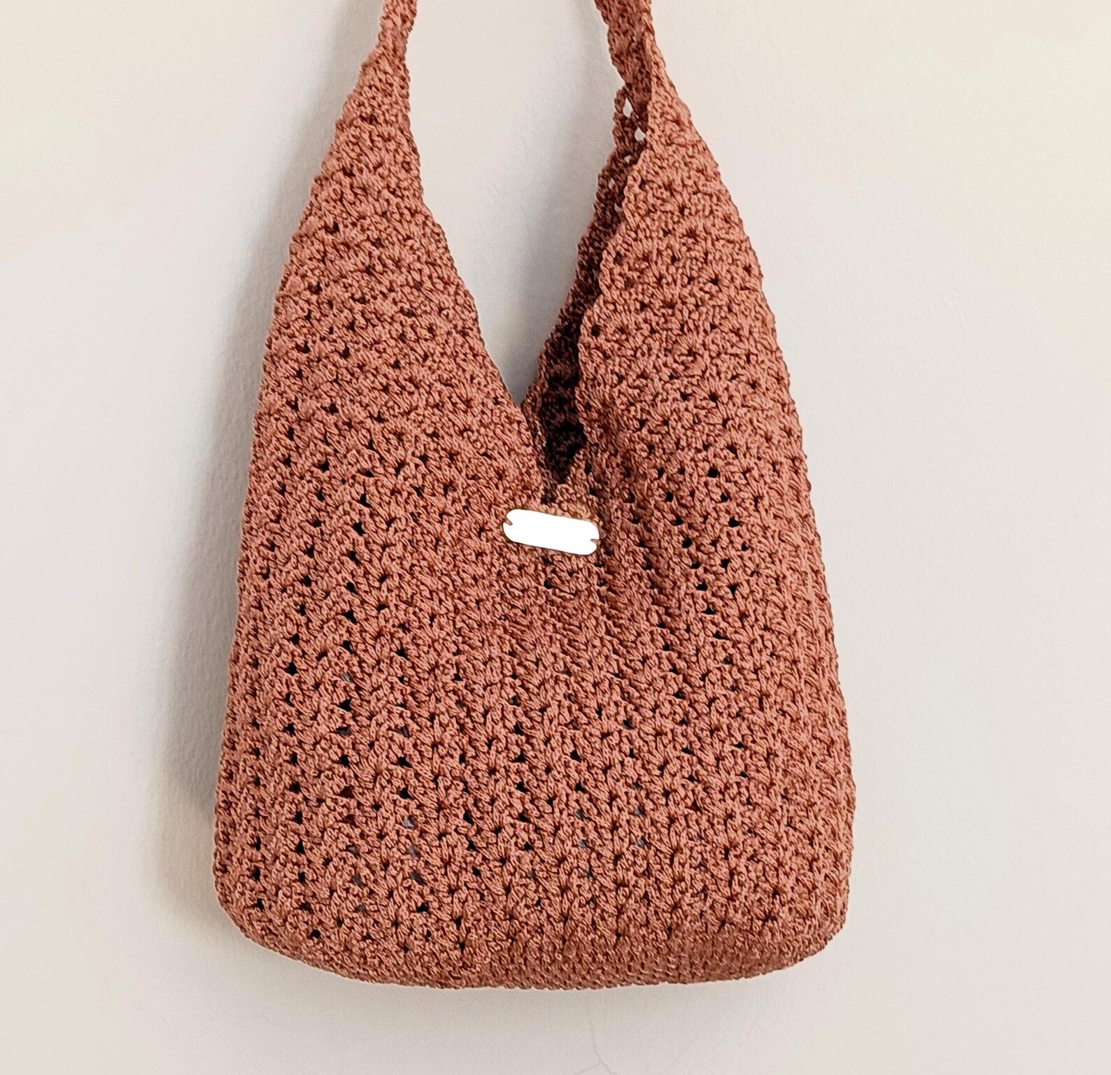 Salmon Crochet Shoulder Bag – Boho Mesh Tote, Handmade Summer Purse - Etsy