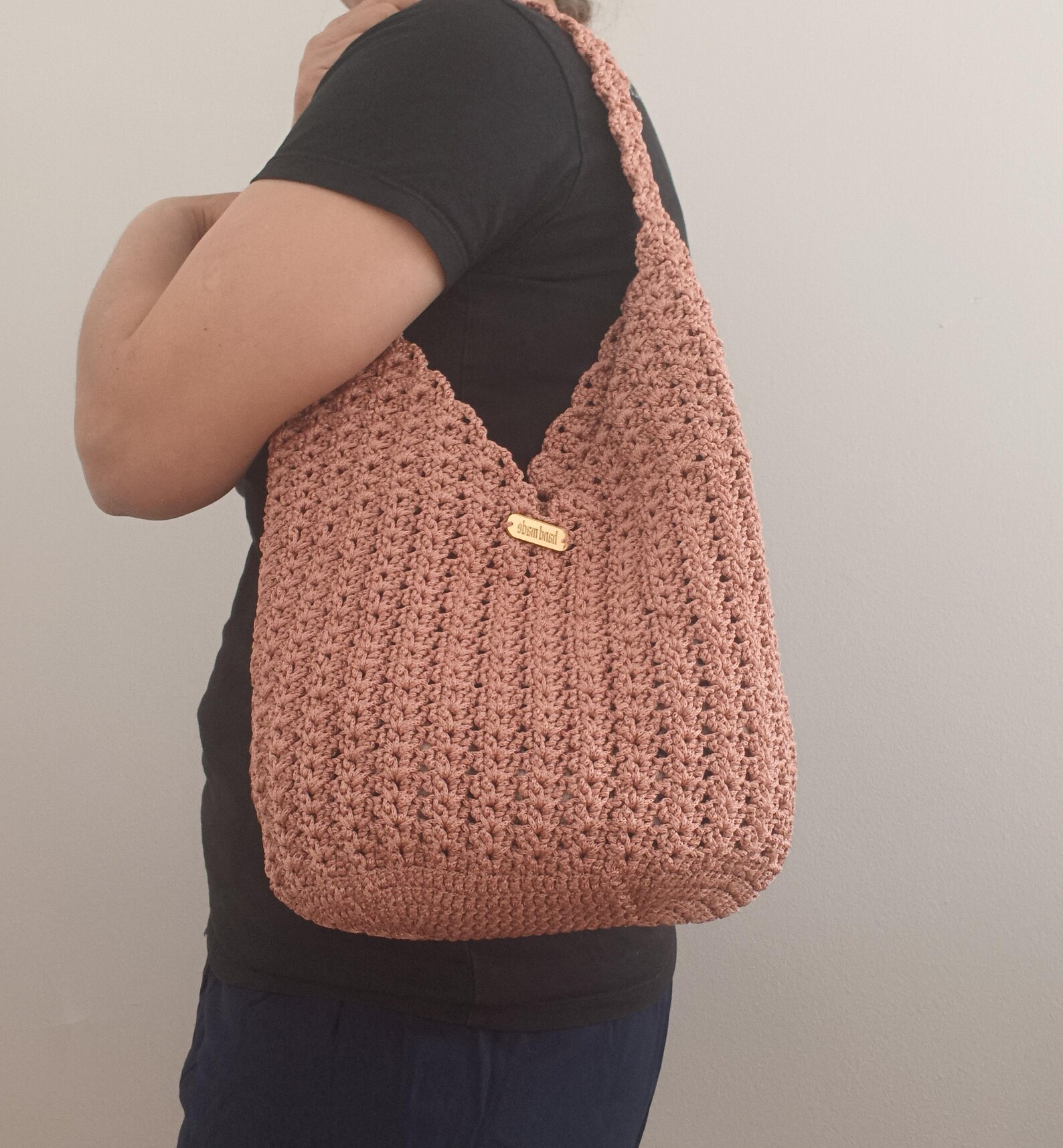 Salmon Crochet Shoulder Bag – Boho Mesh Tote, Handmade Summer Purse - Etsy