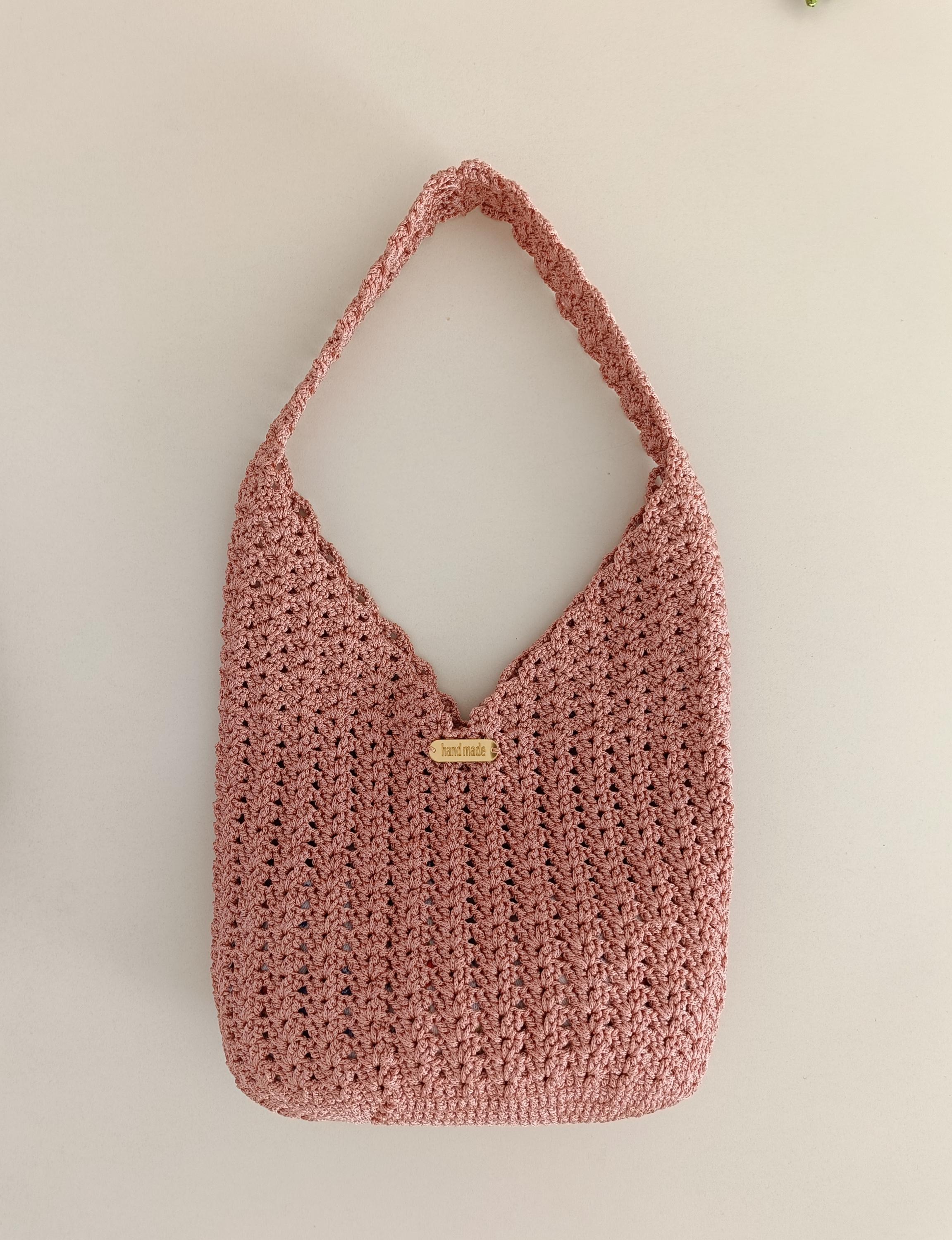 Salmon Crochet Shoulder Bag – Boho Mesh Tote, Handmade Summer Purse - Etsy