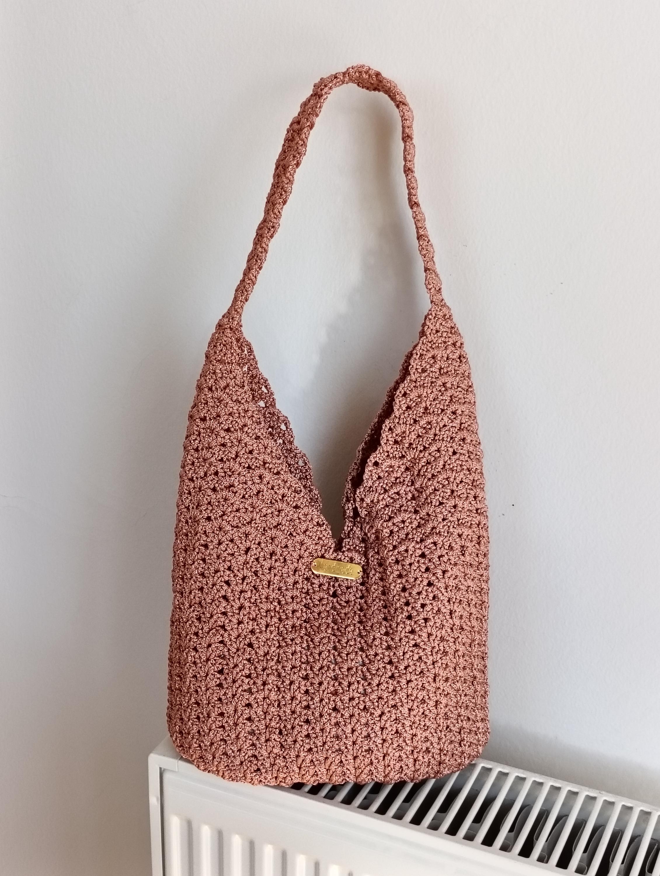 Salmon Crochet Shoulder Bag – Boho Mesh Tote, Handmade Summer Purse - Etsy