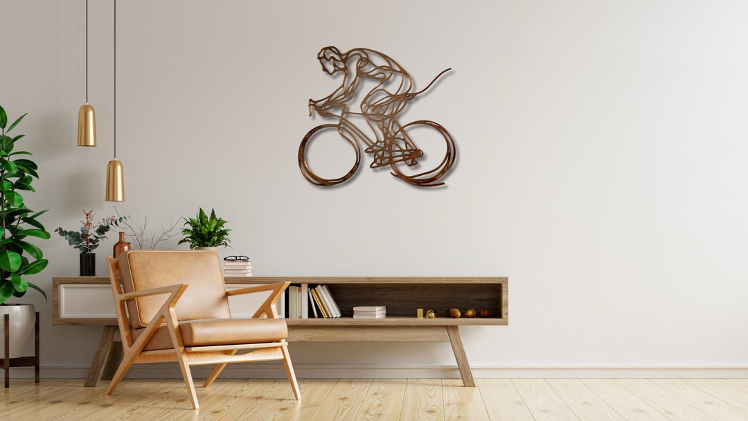 Abstract Cyclist Metal Wall Art: Minimalist Bicycle Sculpture - Etsy