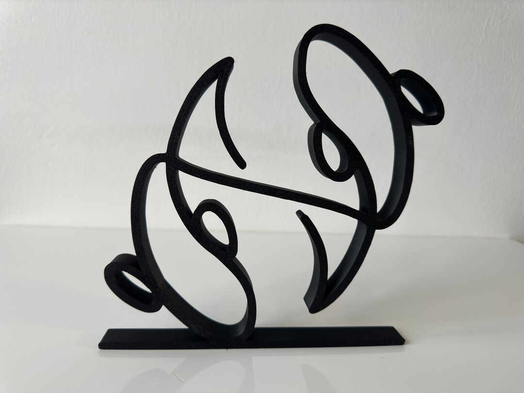Pisces Zodiac Sculpture: Minimalist One Line Art, 3D Printed Decor ...