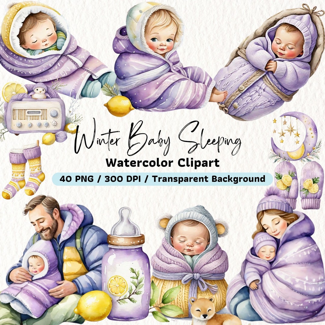 Watercolor Winter Baby Baby Sleeping Newborn Swaddled - Etsy