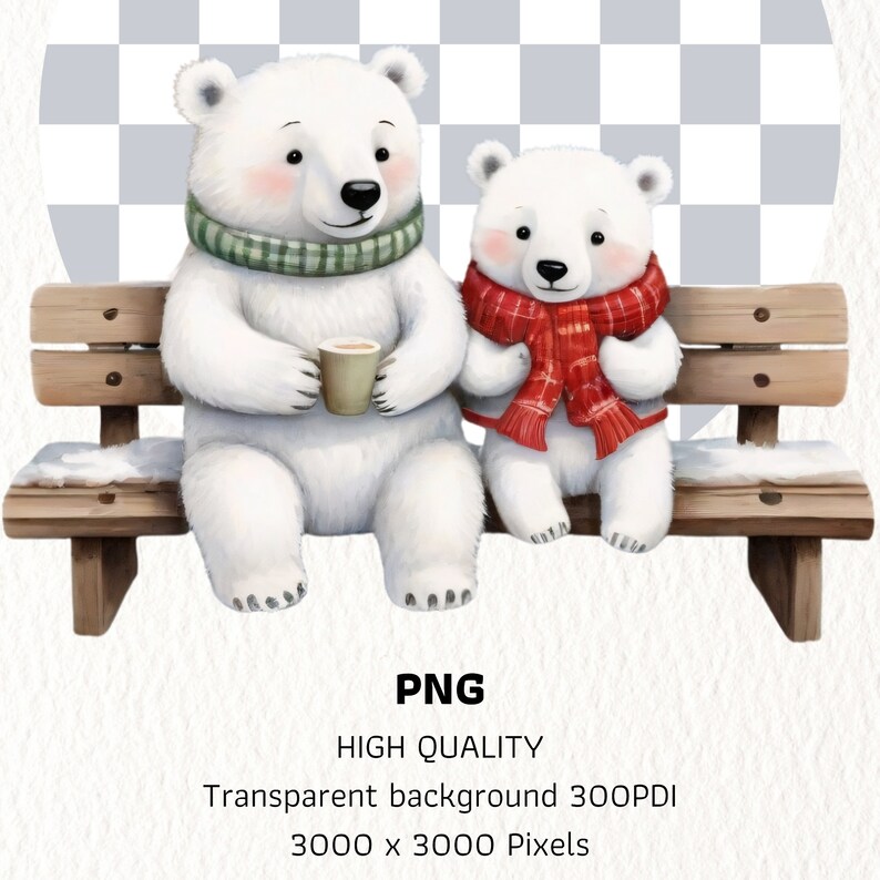 Winter Polar Bear Clipart, Christmas Polar Bear Clipart, Watercolor ...