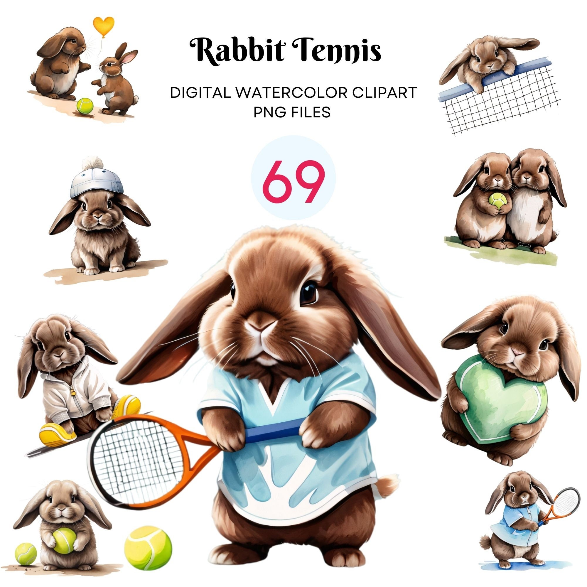 Rabbit Tennis Clipart Collection, Bunny Tennis Clipart, Sport Animal Clipart, Tennis Clipart ...