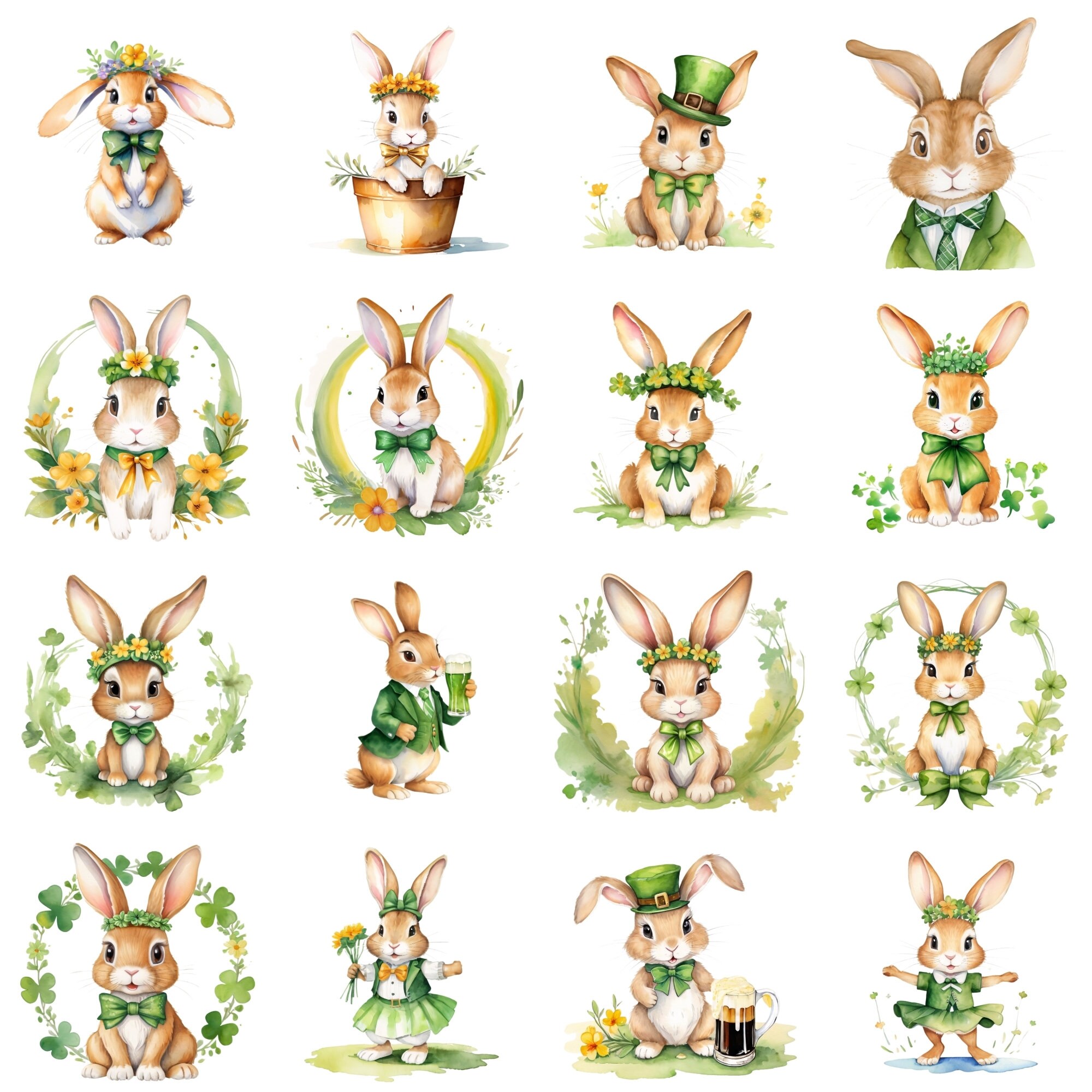 Bunny in St Patrick's Day Watercolor Clipart, St. Patrick's Day Bunny ...